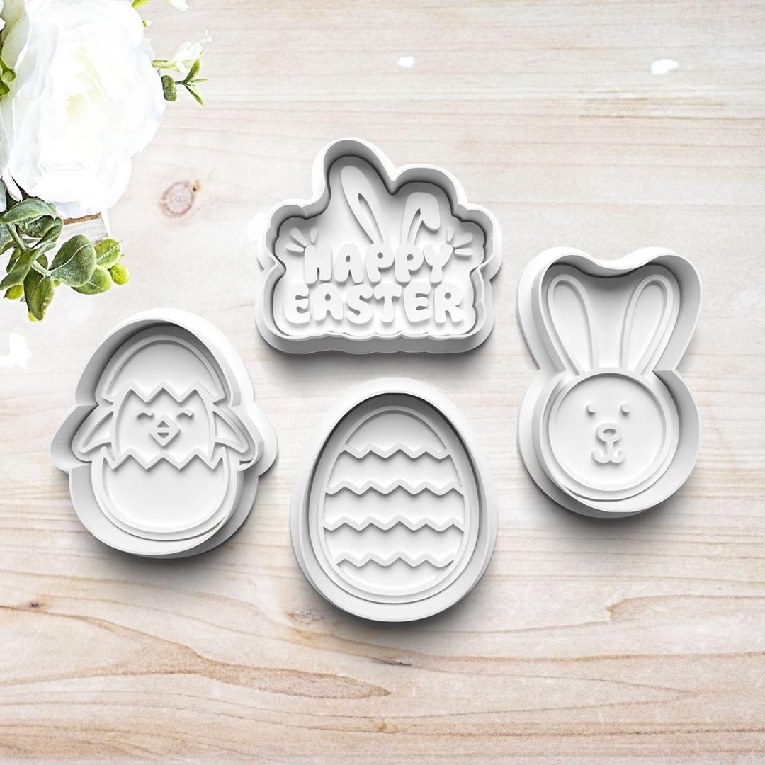 Easter Cookie Cutter Set | Clay Fondant Stamp | Bunny | Egg | Chick ...
