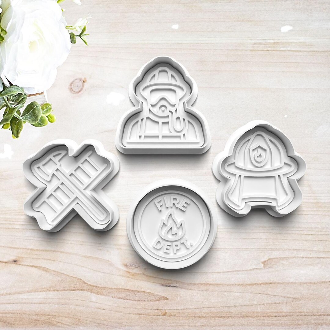 Firefighter Cookie Cutter Set | Polymer Clay Fondant Stamp Embosser ...