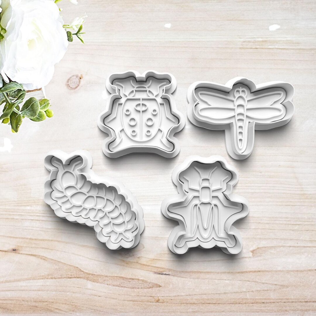 Insects Bugs Cookie Cutter Set | Polymer Clay Fondant Stamp Embosser ...