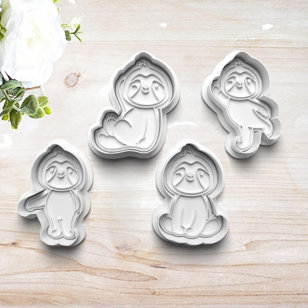 Cute Sloth Cookie Cutter Set | Polymer Clay Fondant Stamp Embosser ...