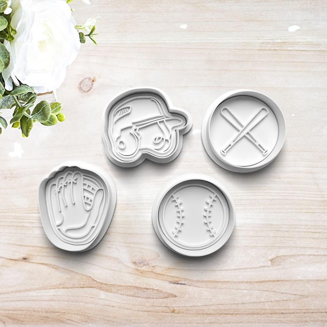 Baseball Cookie Cutter Set | World Series Party | Clay Fondant Stamp ...