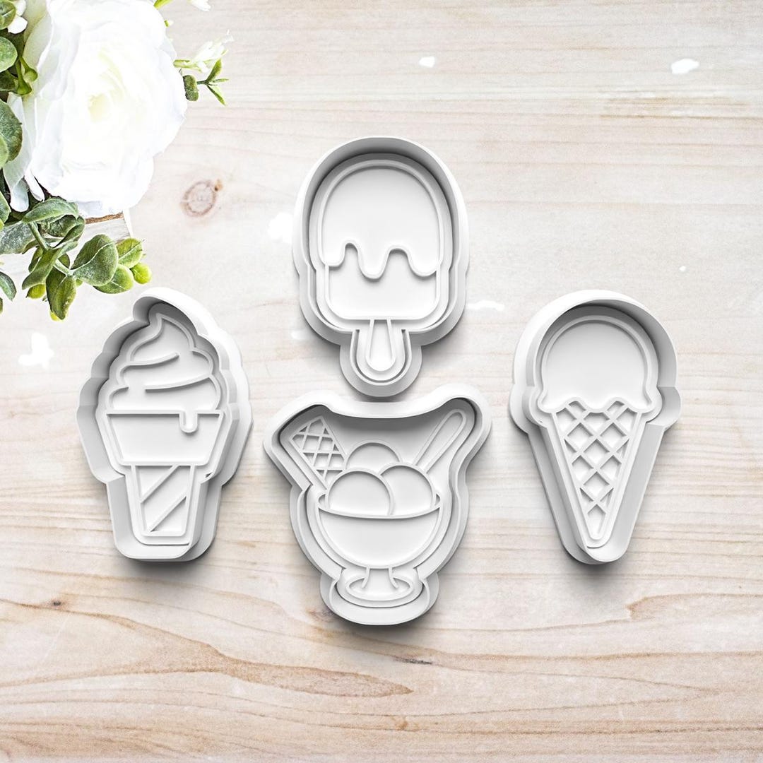 Ice Cream Cookie Cutter Set | Polymer Clay Fondant Stamp | Embosser ...