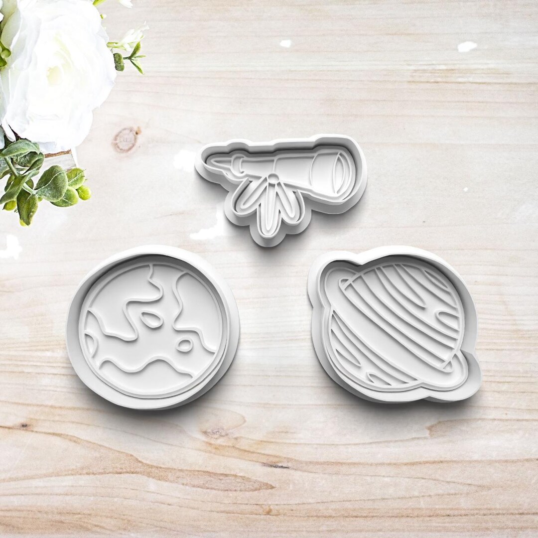 Planets Outer Space Cookie Cutter Set | Clay Fondant Stamp | Telescope ...