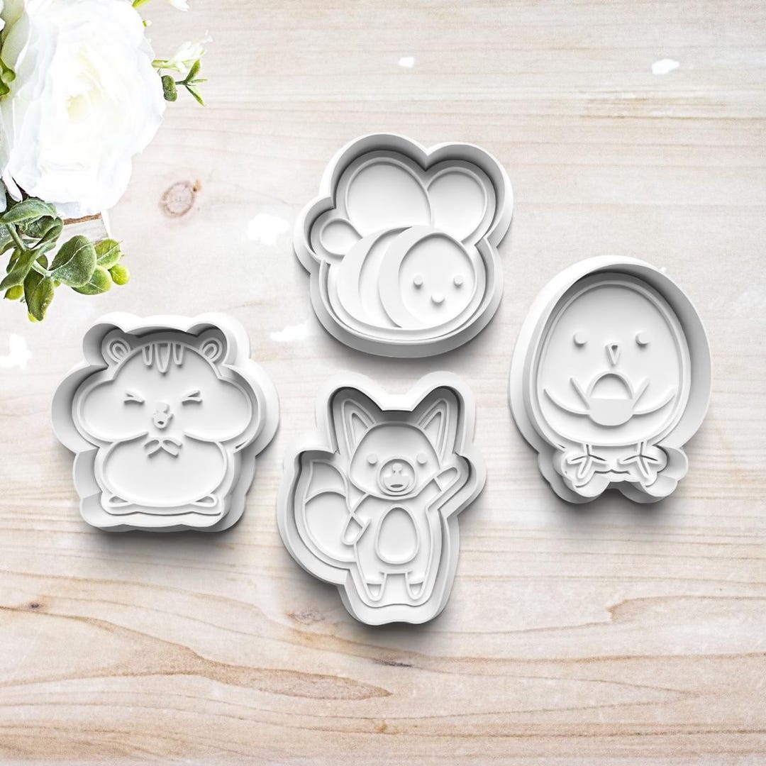 Cute Kawaii Animals Cookie Cutter Set | Polymer Clay Fondant Stamp ...