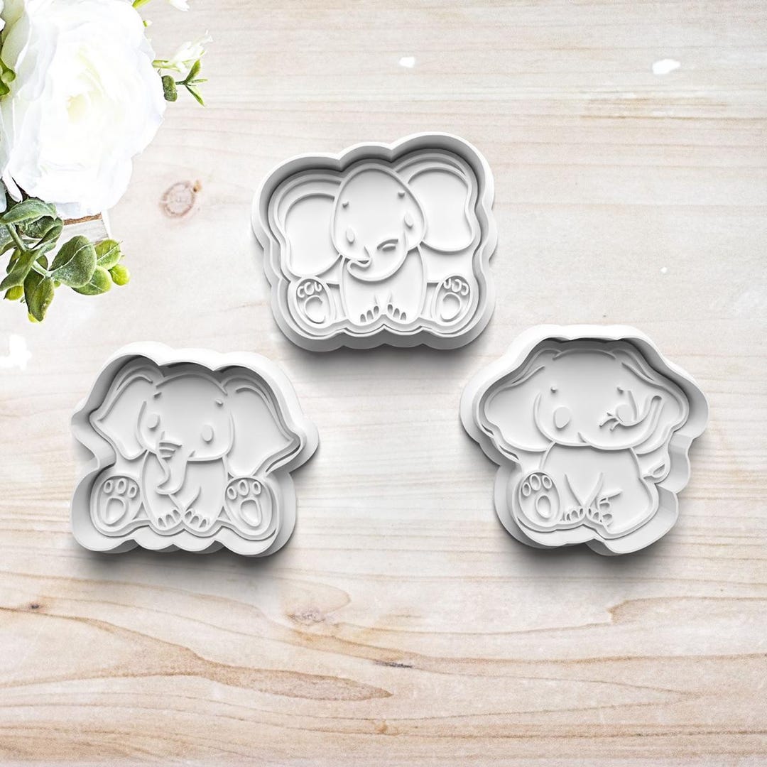 Cute Elephant Cookie Cutter Set | Clay Fondant Stamp Embosser ...
