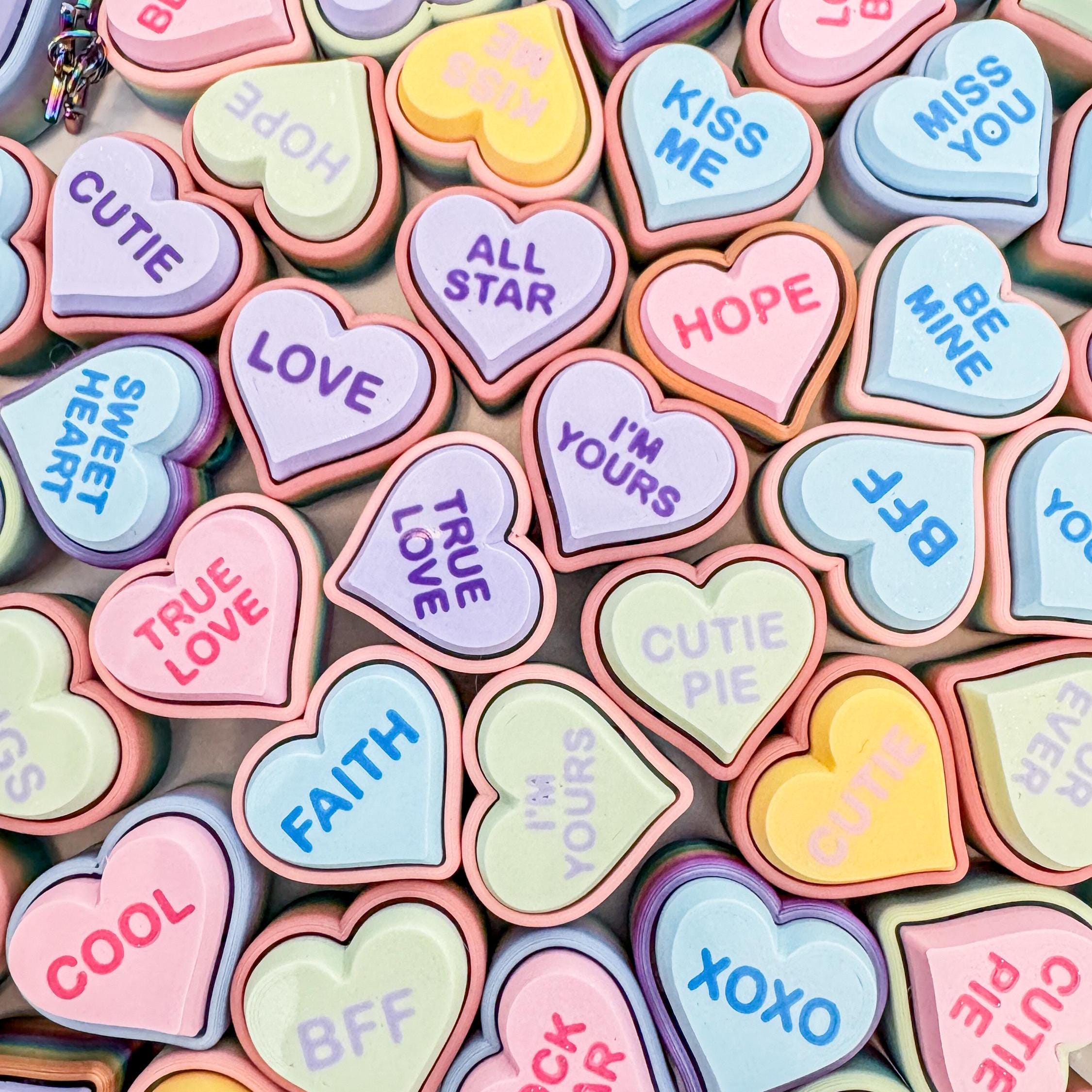 Conversation Hearts Fidget Clicker Keychain | Rainbow | Valentine's Day ...