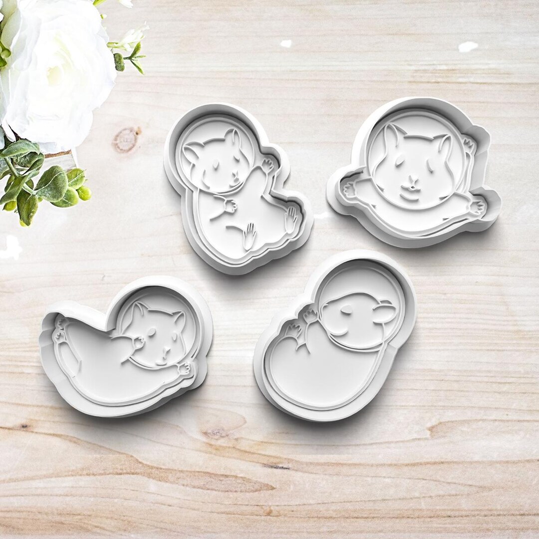 Cute Hamster Space Cookie Cutter Set | Polymer Clay Fondant Stamp ...