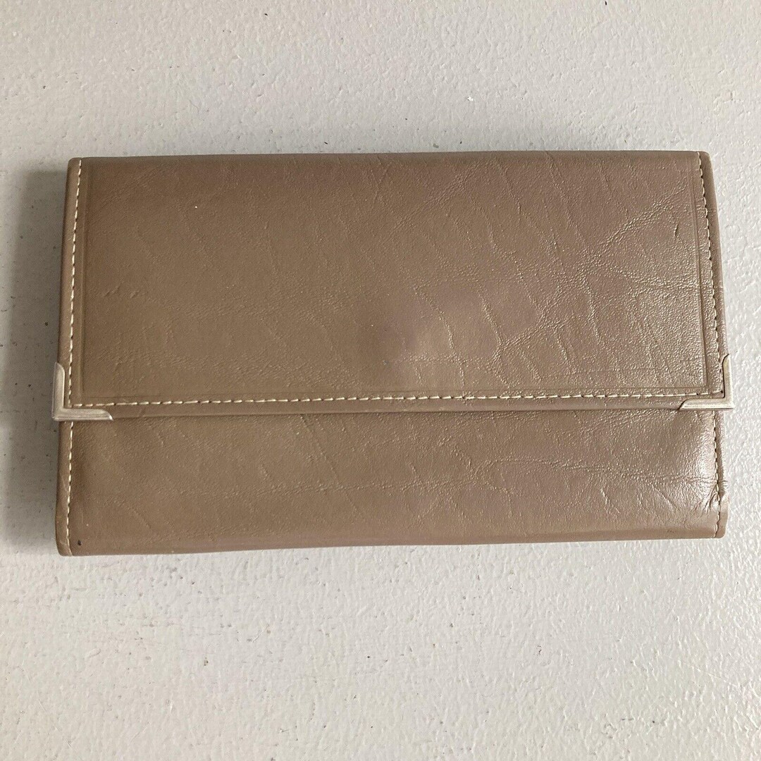 Vintage Princess GARDNER Cowhide Leather Taupe Clutch Wallet Snap Flap ...