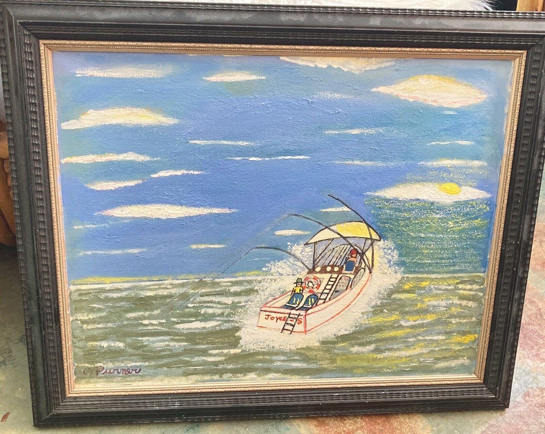 Vintage Painting Boat Sailor Folk Primitive Whimsical Expressionist ...