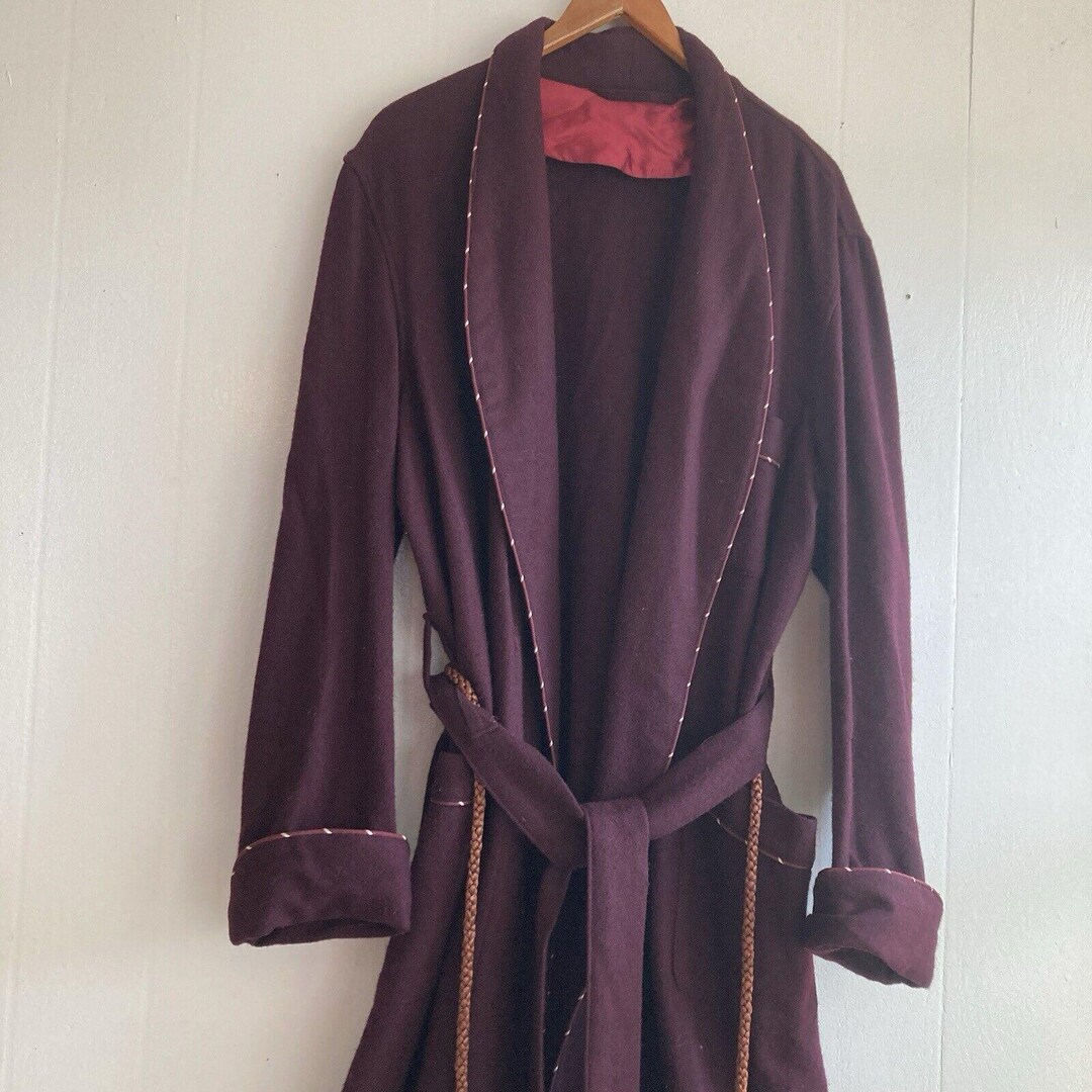 Vintage Luxe Wool Robe Dressing Gown Coat Cord Tie Dolman Oversized ...