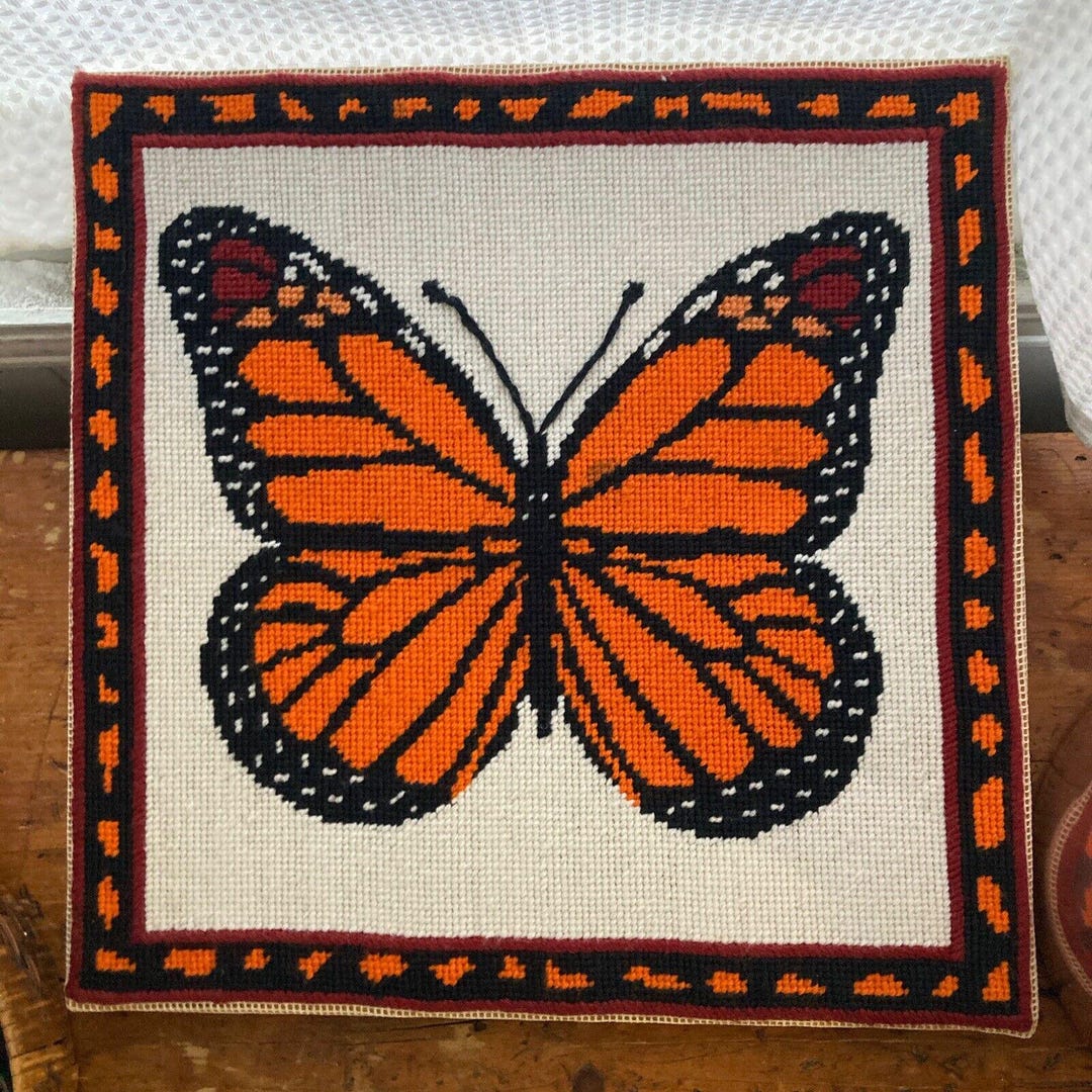 Vintage 1970s Margot Johnson Finished Butterfly Needlepoint Stretched ...