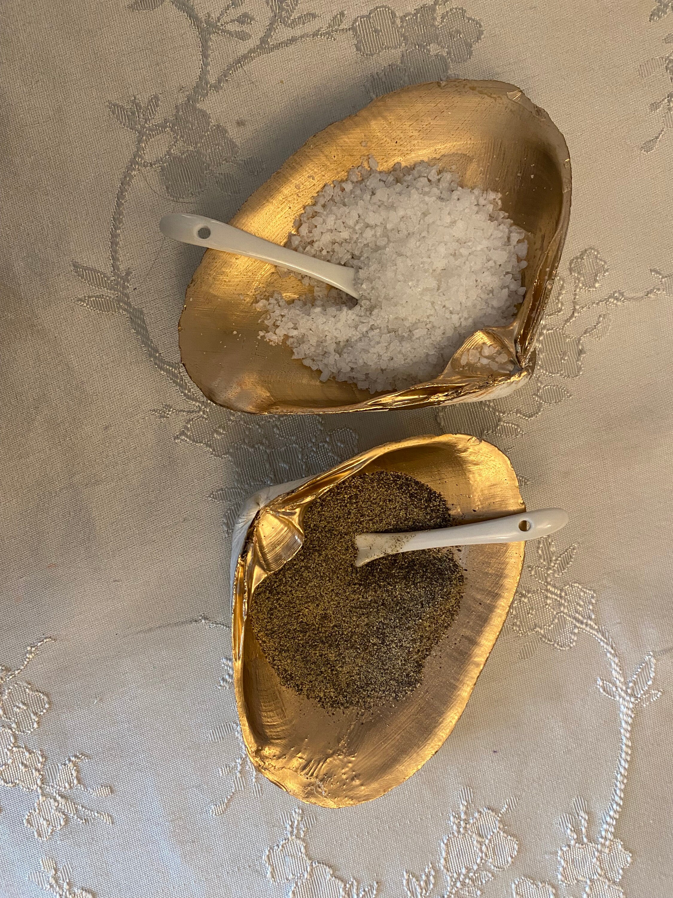 Clam Shell Salt and Pepper Cellars Set With Porcelain Spoons - Etsy