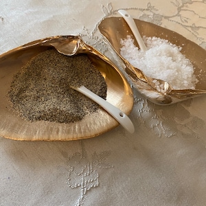 Clam Shell Salt and Pepper Cellars Set With Porcelain Spoons - Etsy
