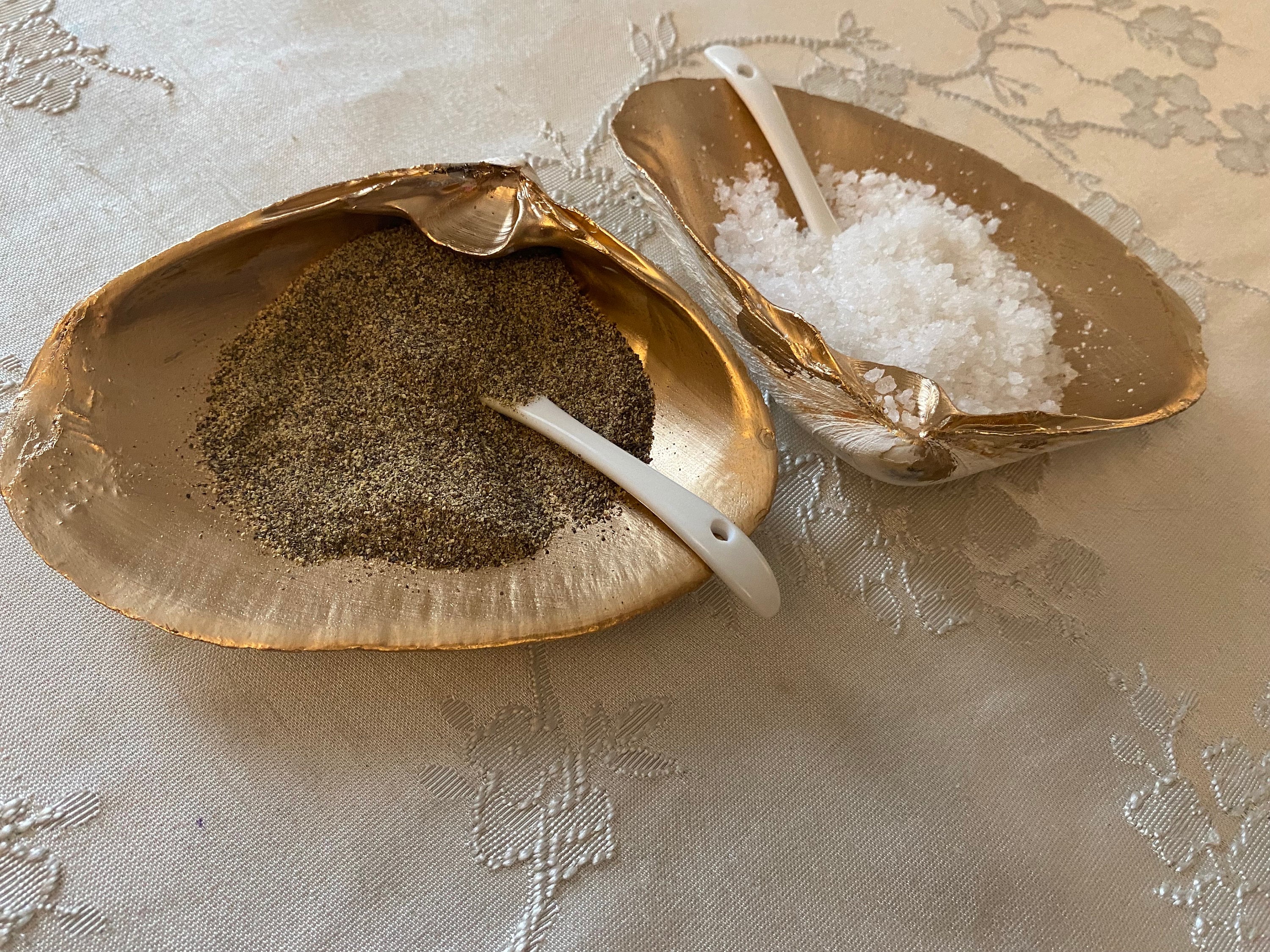 Clam Shell Salt and Pepper Cellars Set With Porcelain Spoons - Etsy