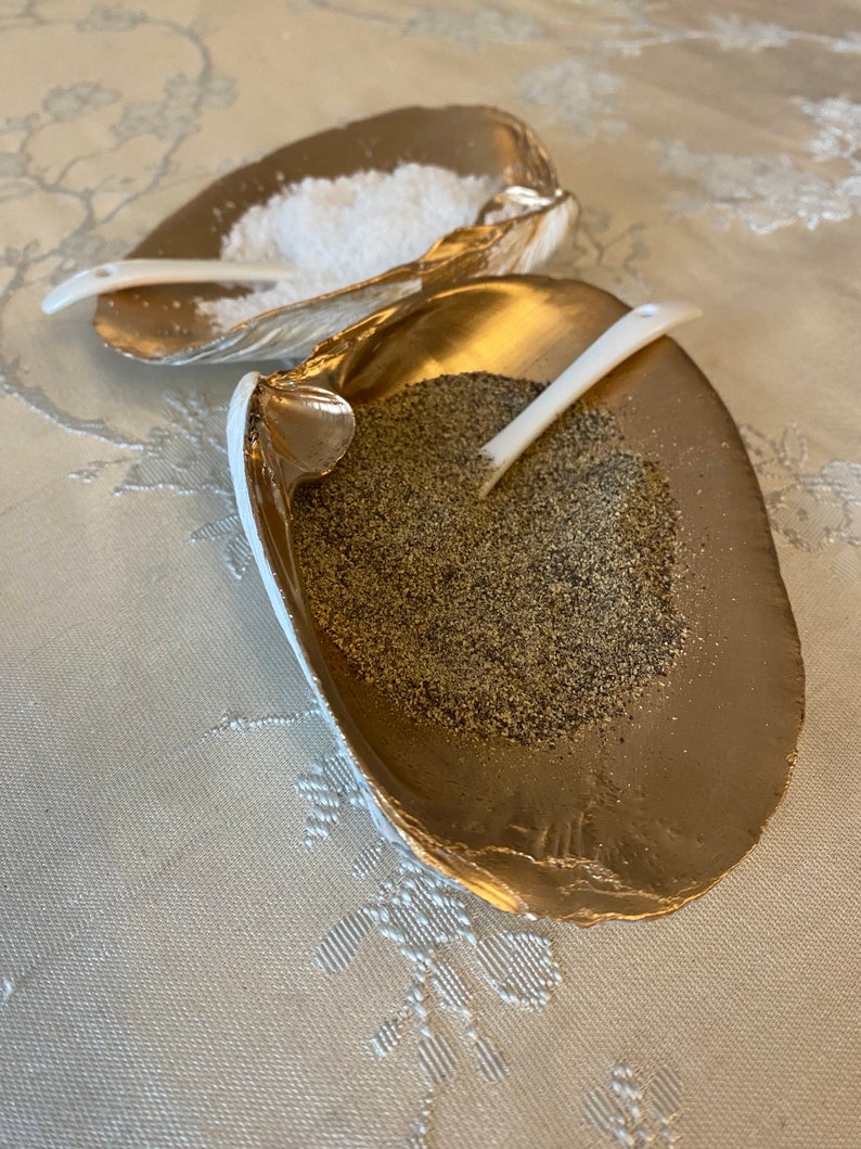 Clam Shell Salt and Pepper Cellars Set With Porcelain Spoons - Etsy