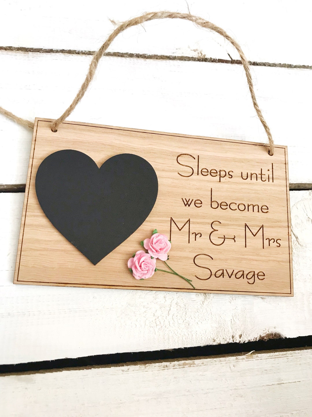 Personalised Countdown Rose Wedding Plaque Bride & Groom Engagment Gift ...