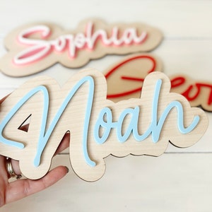Personalised Wooden Double Layered Name Wood Sign Acrylic Children’s ...