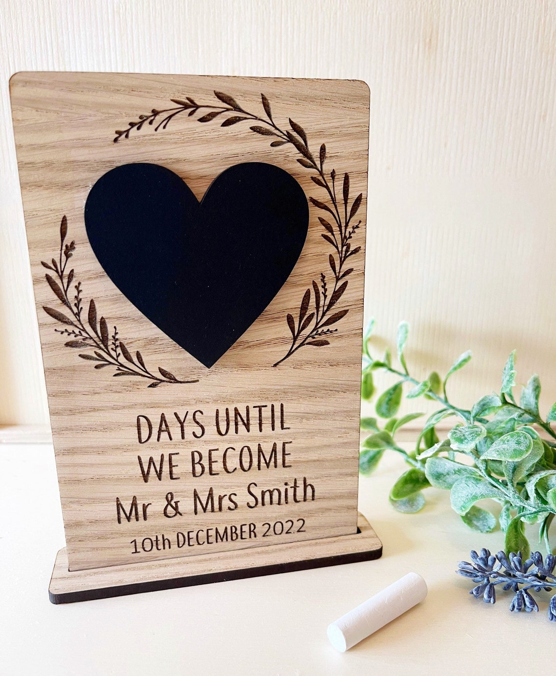 Oak Wedding Countdown Plaque Sign Personalised Chalkboard Mr & - Etsy UK