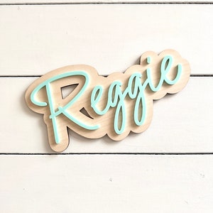 Personalised Wooden Double Layered Name Wood Sign Acrylic Children’s ...