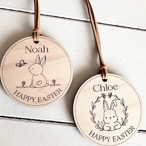Personalised Easter Wood Decoration Name Gift Tags Tag Bunny Rabit ...