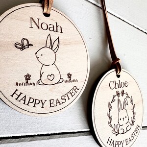 Personalised Easter Wood Decoration Name Gift Tags Tag Bunny Rabit ...