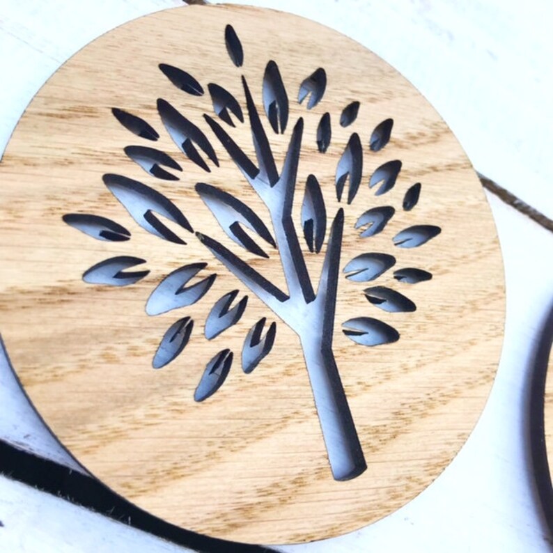 Wooden Tree Coasters Oak & Walnut Laser Cut Design - Etsy UK