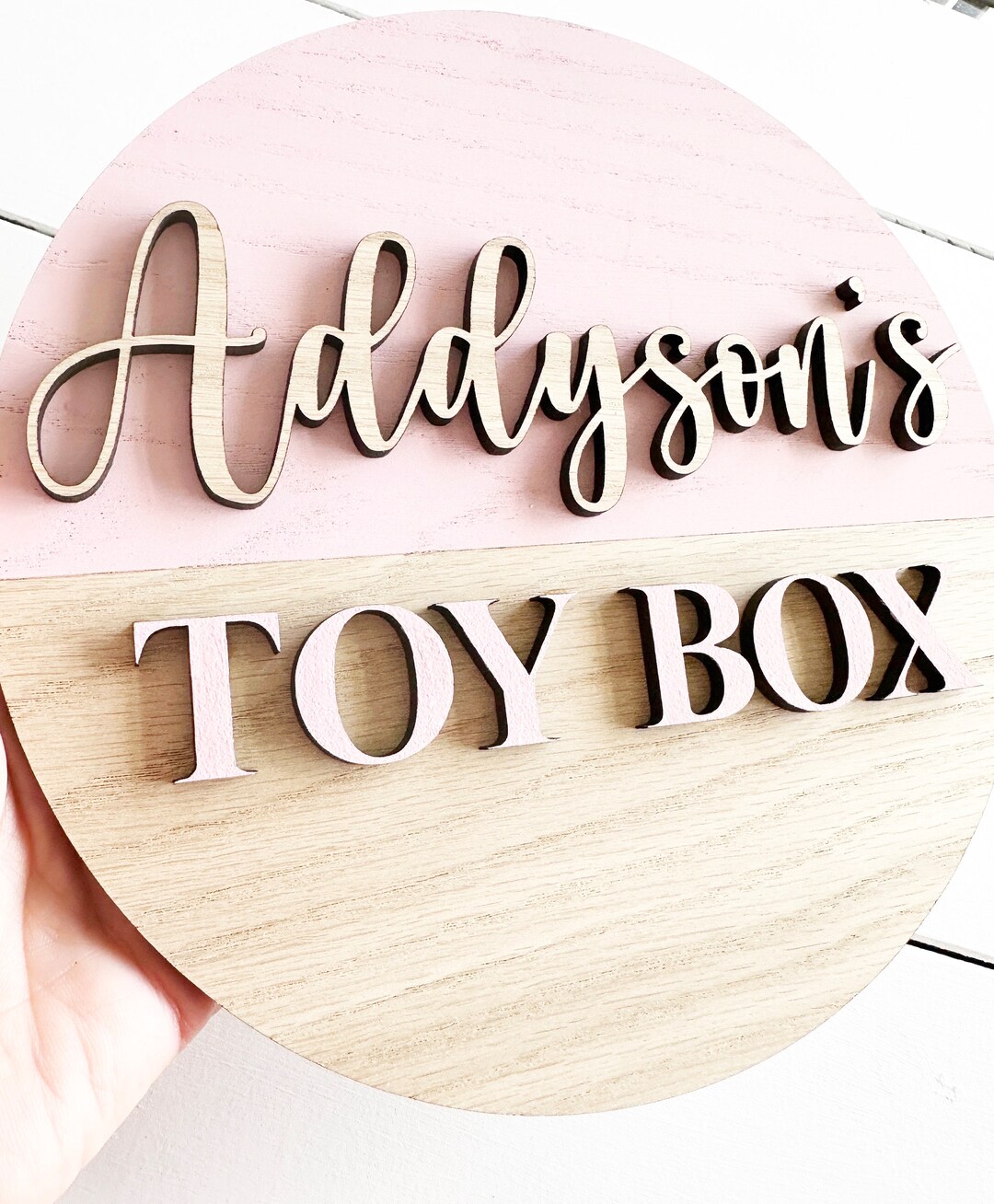 TOYBOX Wooden Sign Circle Personalised Bedroom Nursery Name Sign Door ...