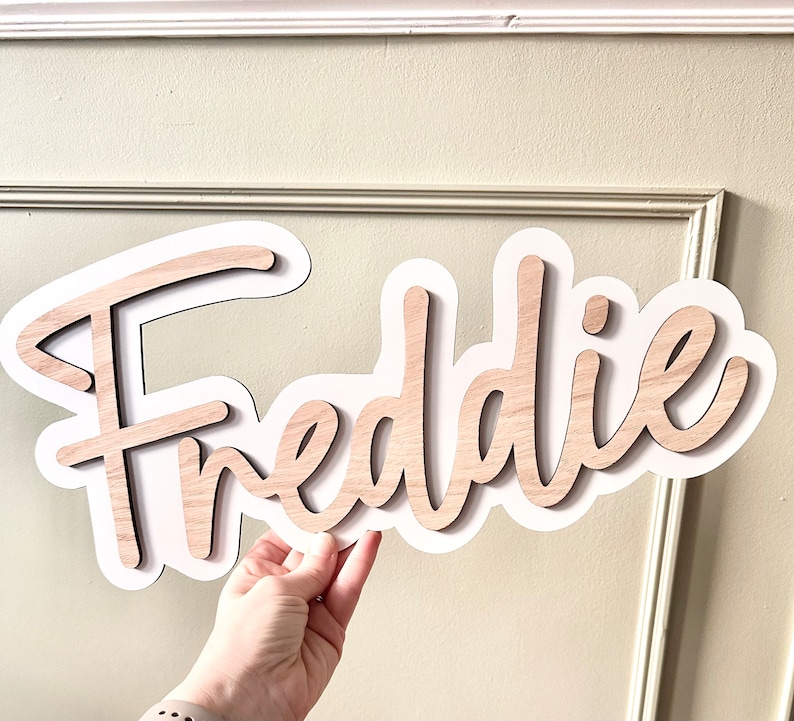 Wooden White & Oak Double Layered Personalised Name Wood Wall Sign ...