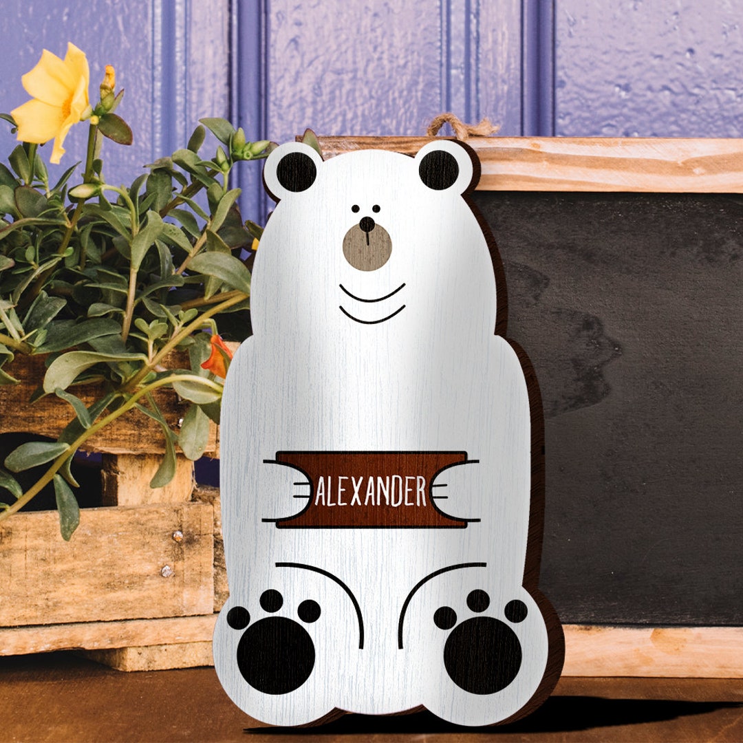 Personalized Wooden Bear, Custom Name Bear Statue, Wooden Bear Decor ...