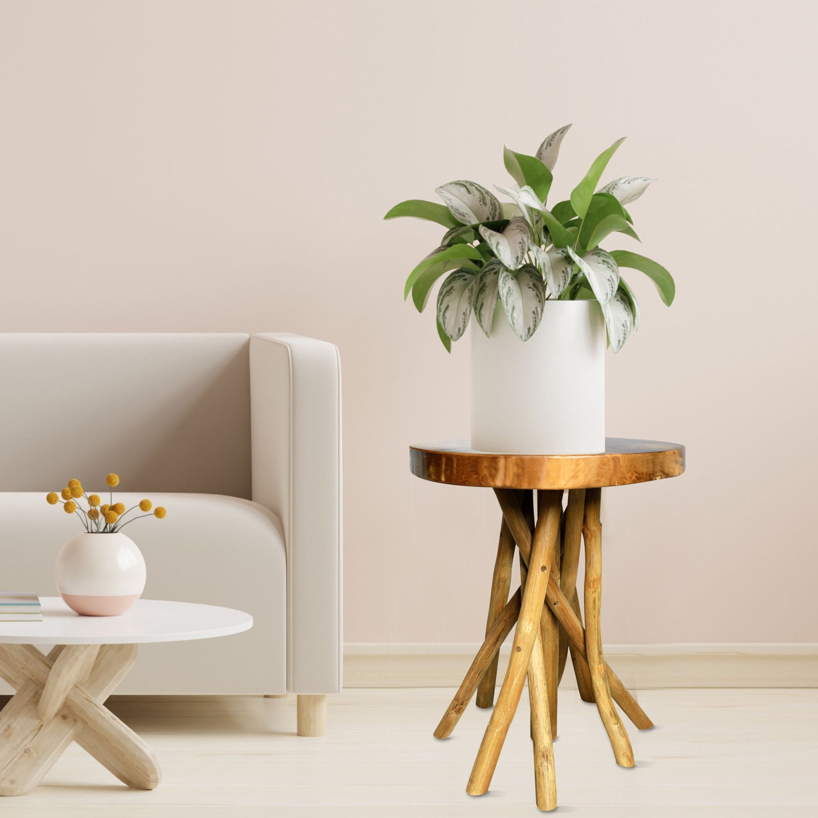 Teak Wood Stick Leg End Table - Etsy