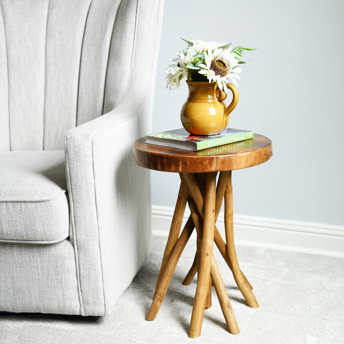 Teak Wood Stick Leg End Table - Etsy