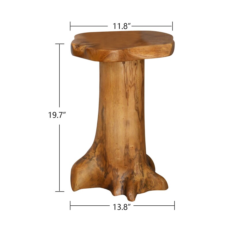 Teak Tree Stump Side Table, Live Edge Stool, Natural Edge Wood Side ...