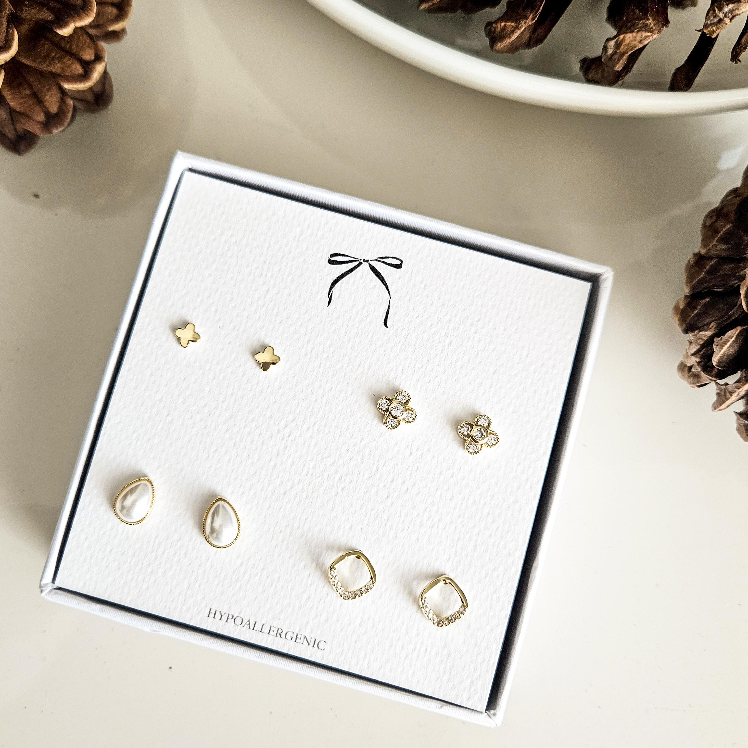 Set of 4 Pairs Dainty Earrings , Small Stud Earrings, Gift Earrings ...
