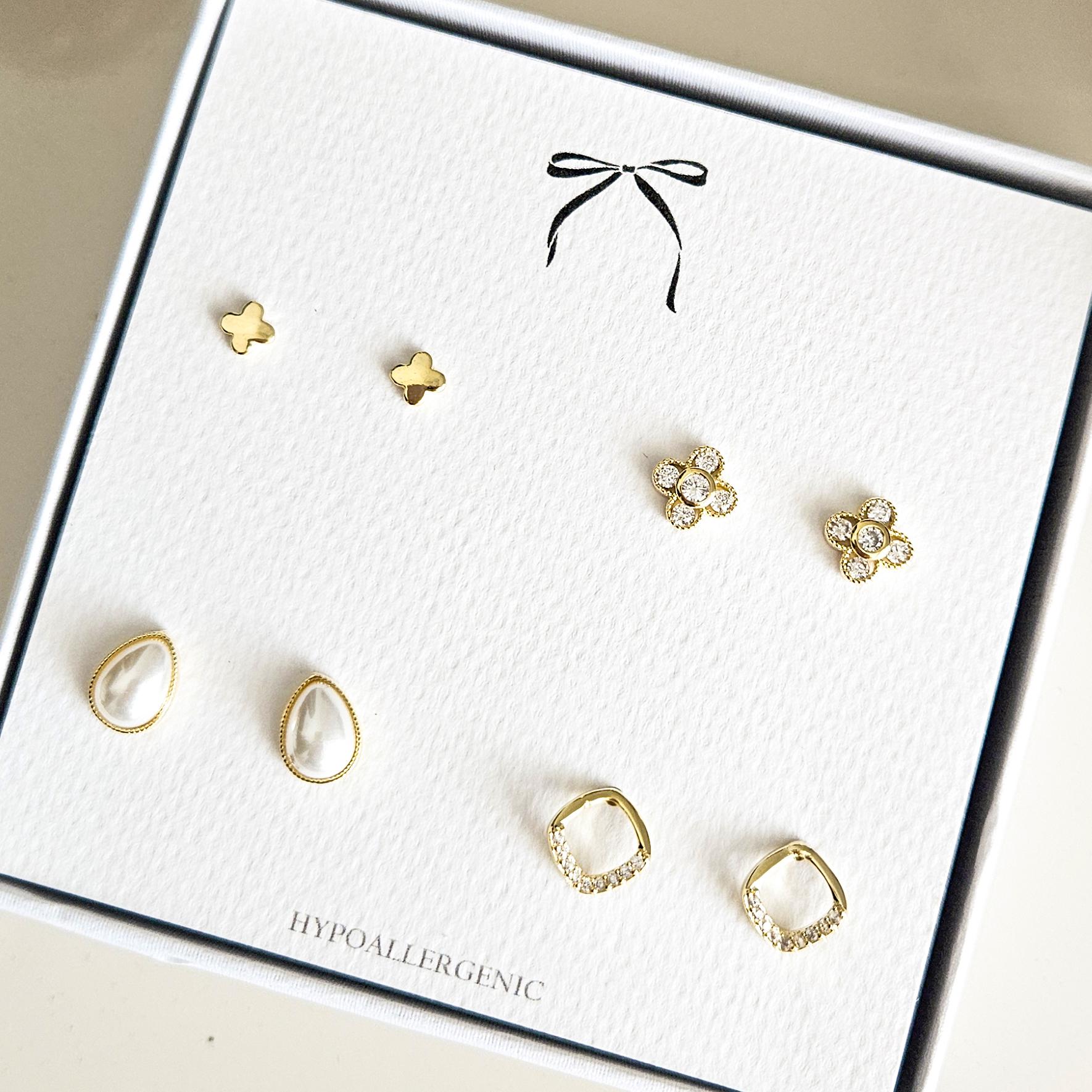 Set of 4 Pairs Dainty Earrings , Small Stud Earrings, Gift Earrings ...