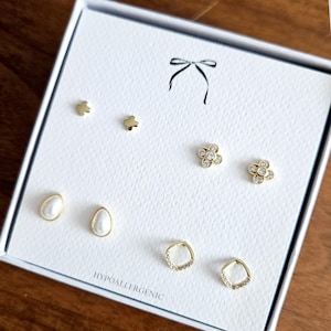 Set of 4 Pairs Dainty Earrings , Small Stud Earrings, Gift Earrings ...
