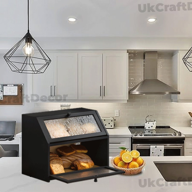 Double Layer Bamboo Bread Box Farmhouse Bread Box Corner Bread Box ...