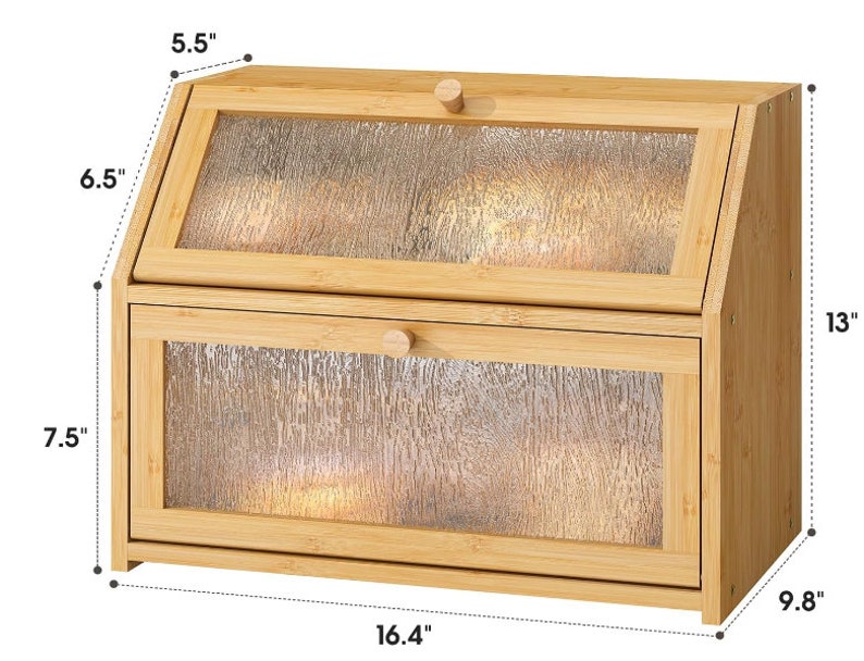 Double Layer Bamboo Bread Box Farmhouse Bread Box Corner Bread Box ...