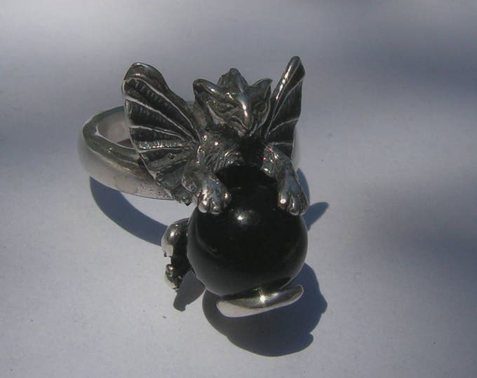 Gargoyle Ring Sterling Silver With Onyx | Etsy