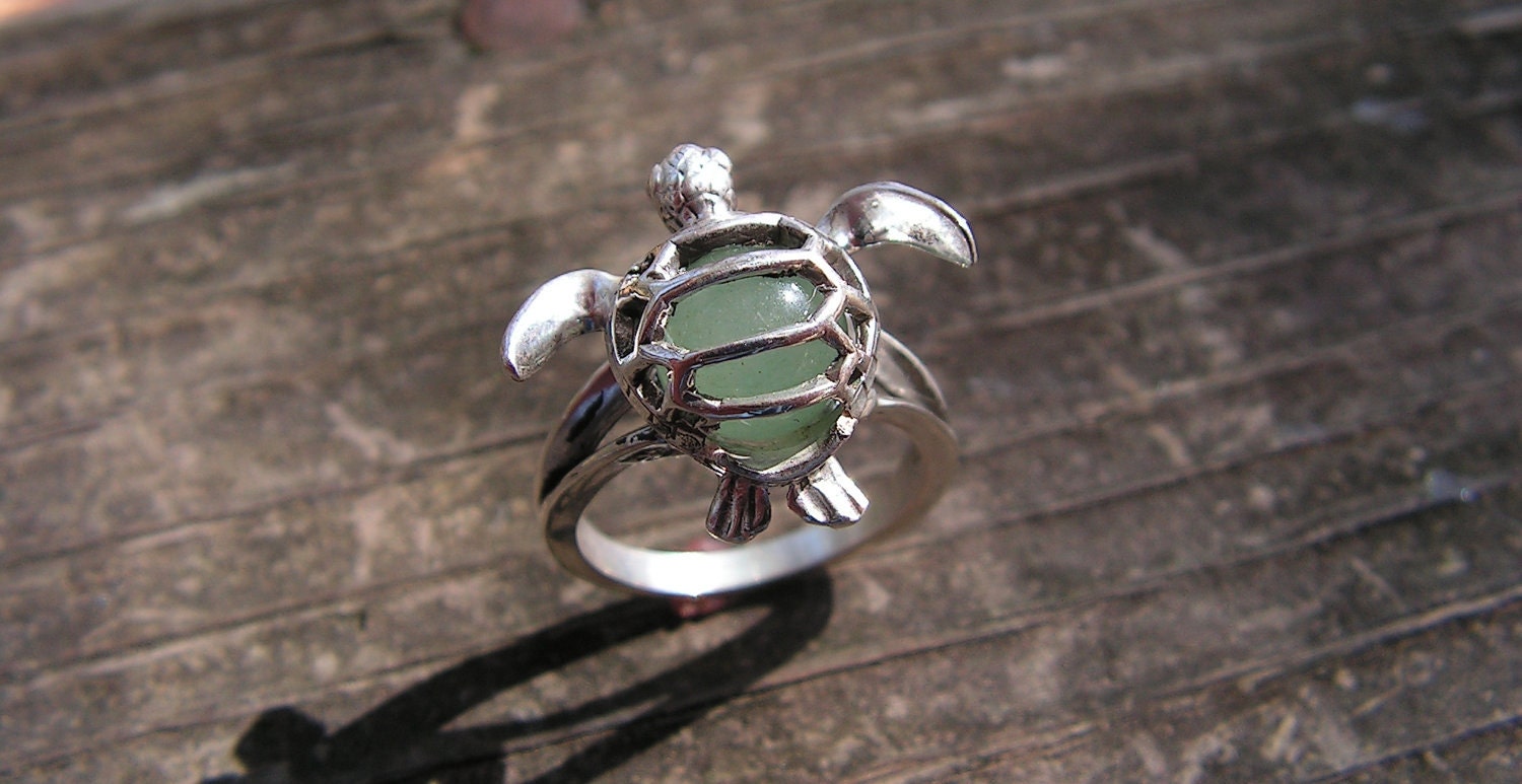 Sea Turtle Ring in Sterling Silver With Natural Aventurine - Etsy