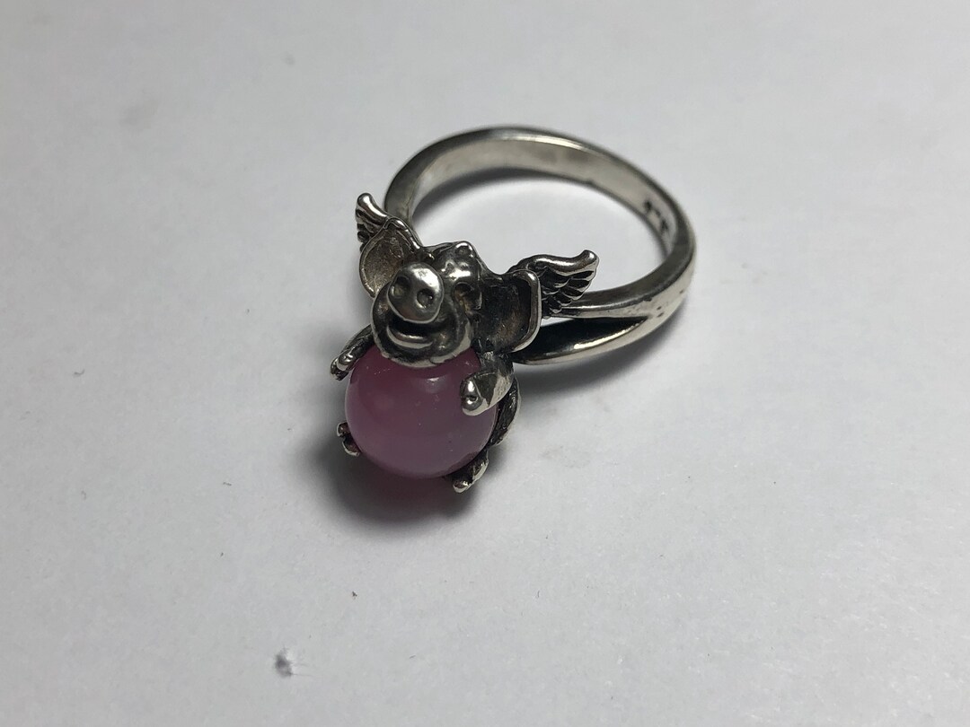 Flying Pig Ring With Rose Quartz and Sterling Silver - Etsy