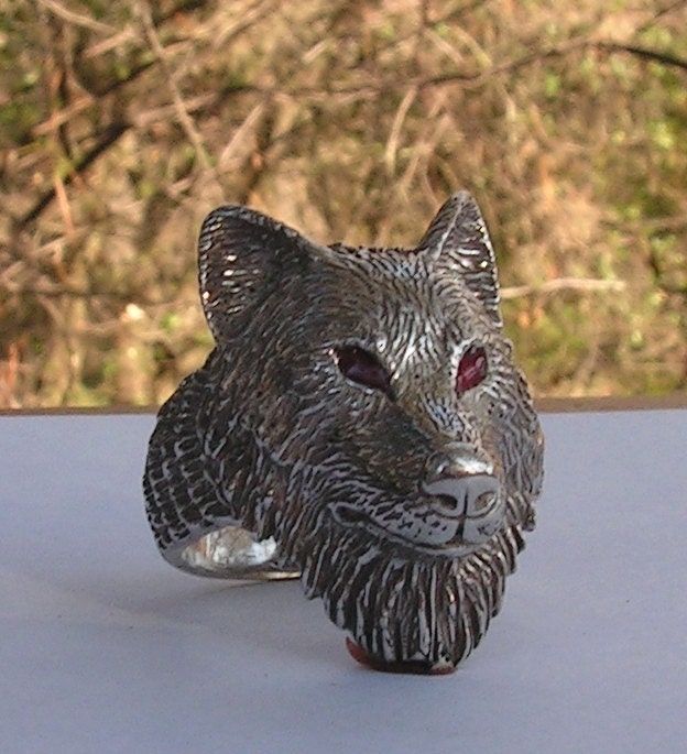 Wolf Ring With Red Eyes in Sterling Silver - Etsy