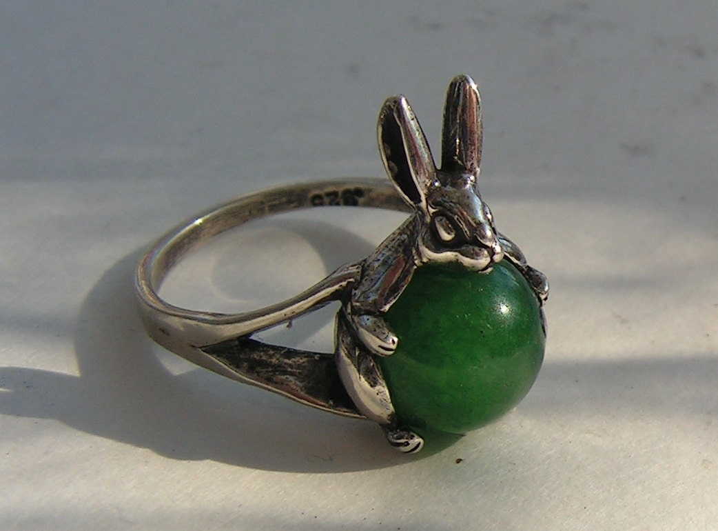 Rabbit Ring With Aventurine in Sterling Silver | Etsy