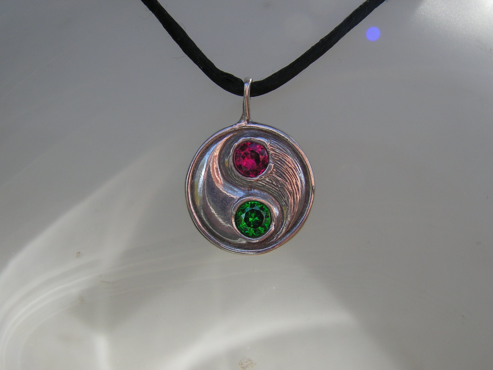Yin Yang Pendant With Emerald and Ruby in Sterling Silver | Etsy