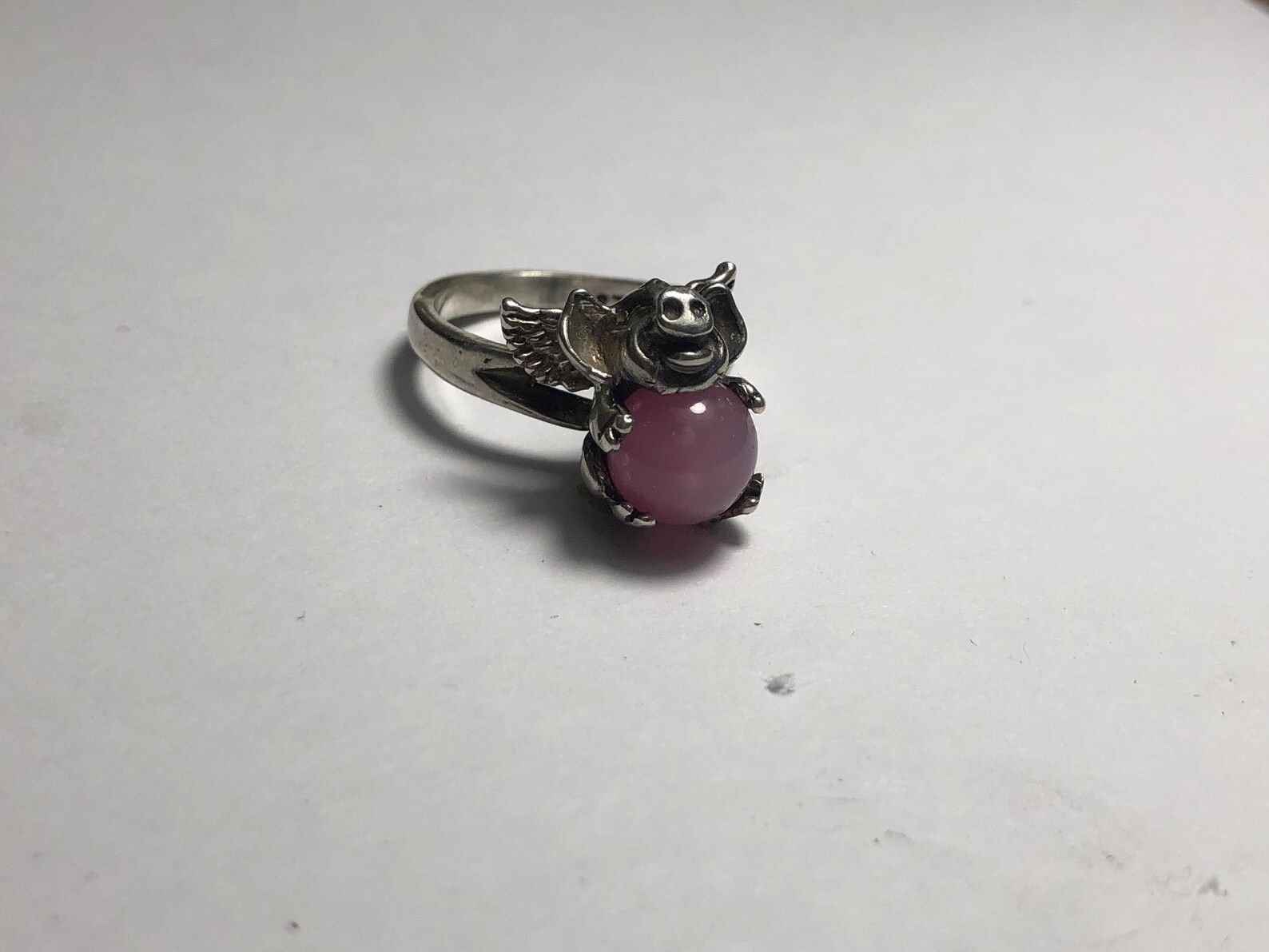Flying Pig Ring With Rose Quartz and Sterling Silver - Etsy