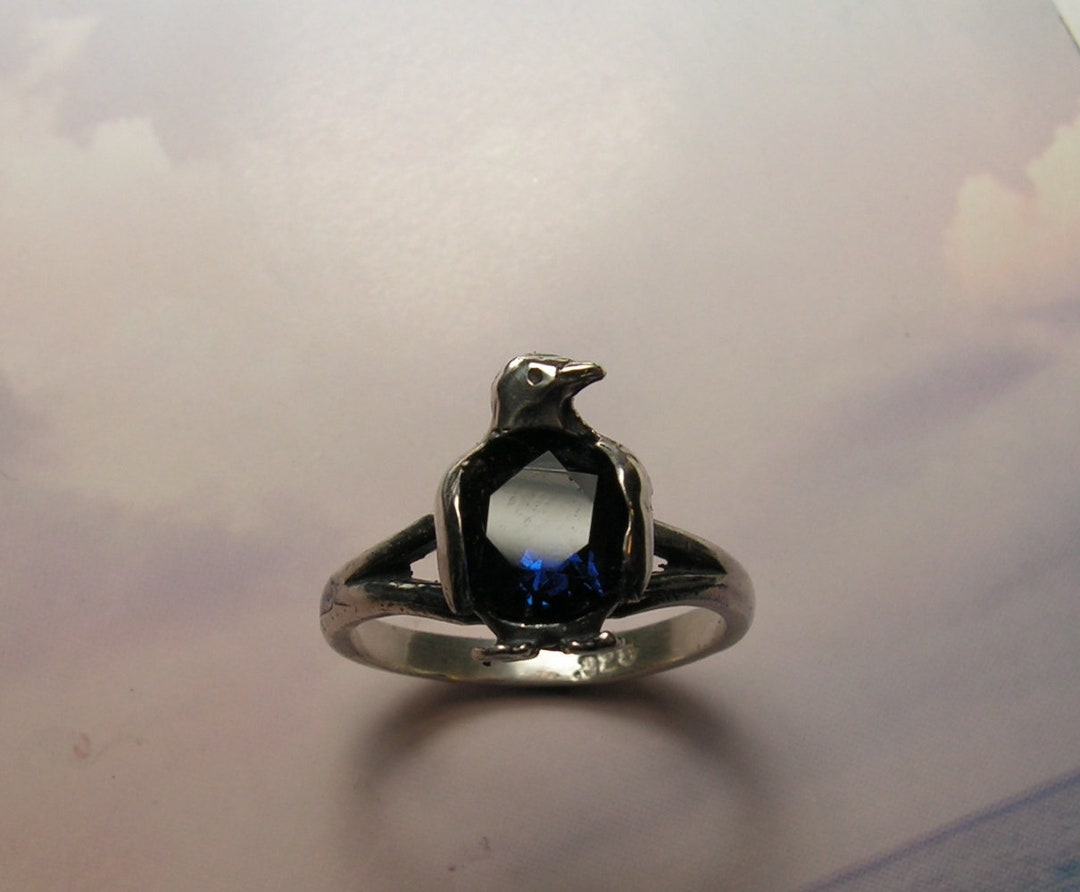 Penguin Ring With Sapphire and Sterling Silver - Etsy