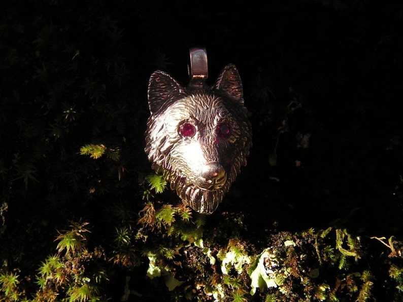 Wolf Pendant With Ruby Eyes in Sterling Silver | Etsy