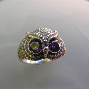 Owl Ring With Amethyst Eyes and Sterling Silver - Etsy
