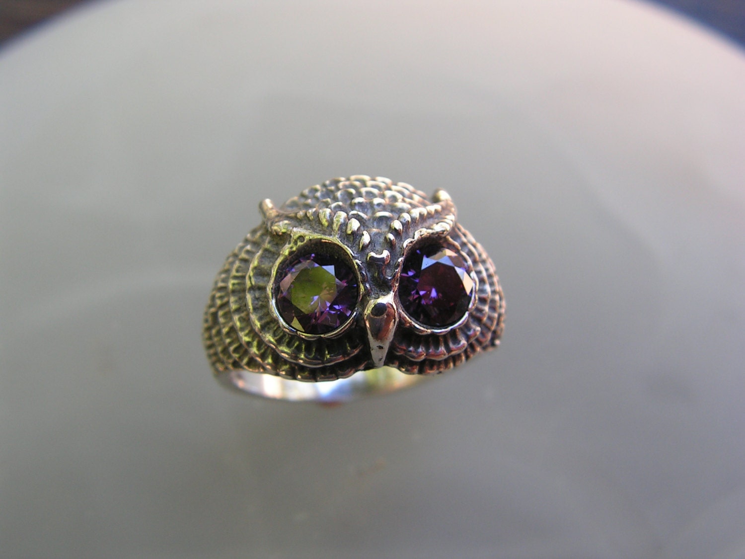 Owl Ring With Amethyst Eyes and Sterling Silver - Etsy