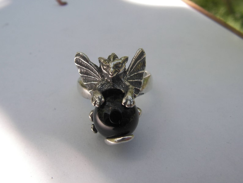 Gargoyle Ring Sterling Silver With Onyx - Etsy