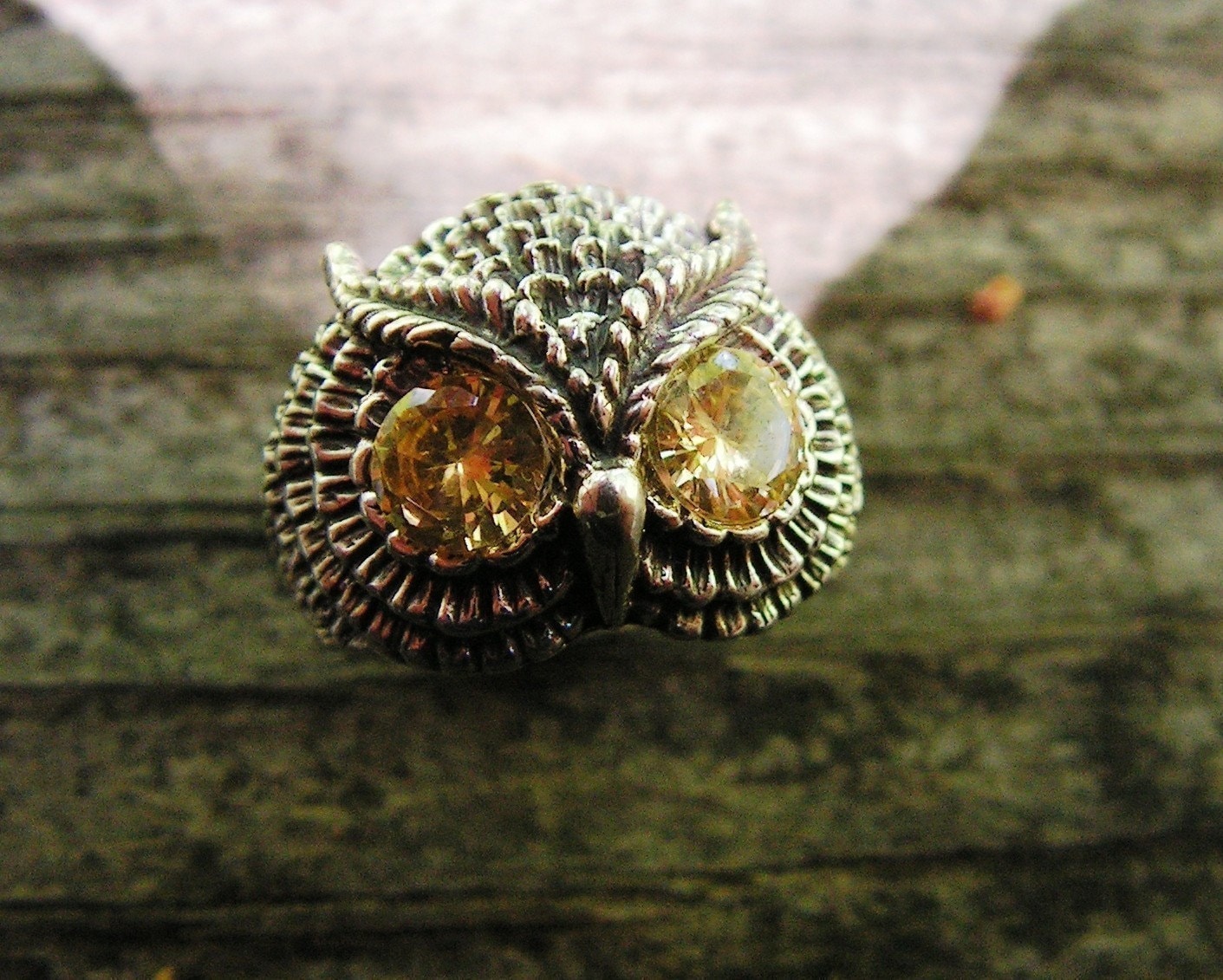 Owl Ring With Citrine Eyes in Sterling Silver | Etsy